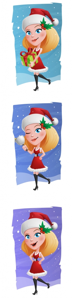 Christmas Girl Vector Character Set - Vector Characters