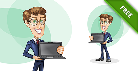 Vector Businessman with Laptop - Vector Characters