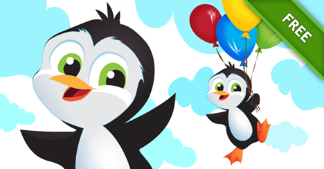 Vector Penguin With Balloons - Vector Characters
