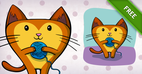 Vector Cat Holding Yarn Ball - Vector Characters