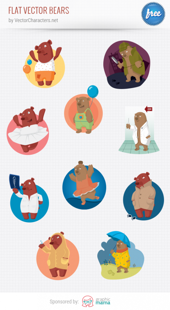 Flat Vector Bears - Vector Characters