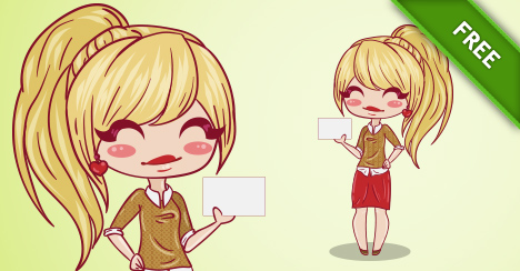 Girl Holding a Business Card - Vector Characters