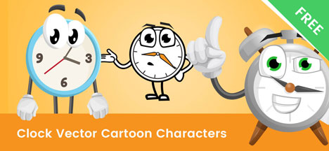 Clock Vector Cartoon Characters Free Set - Vector Characters