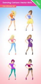 Dancing Cartoon Vector Girls Set - Vector Characters