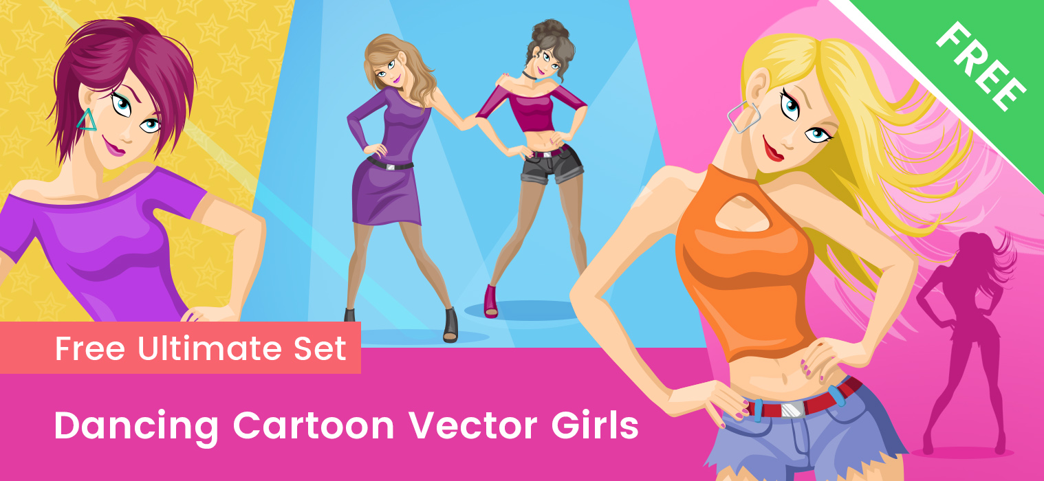 Dancing Cartoon Vector Girls Set - Vector Characters