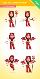 Devil Girl Cartoon Vector Set - Vector Characters