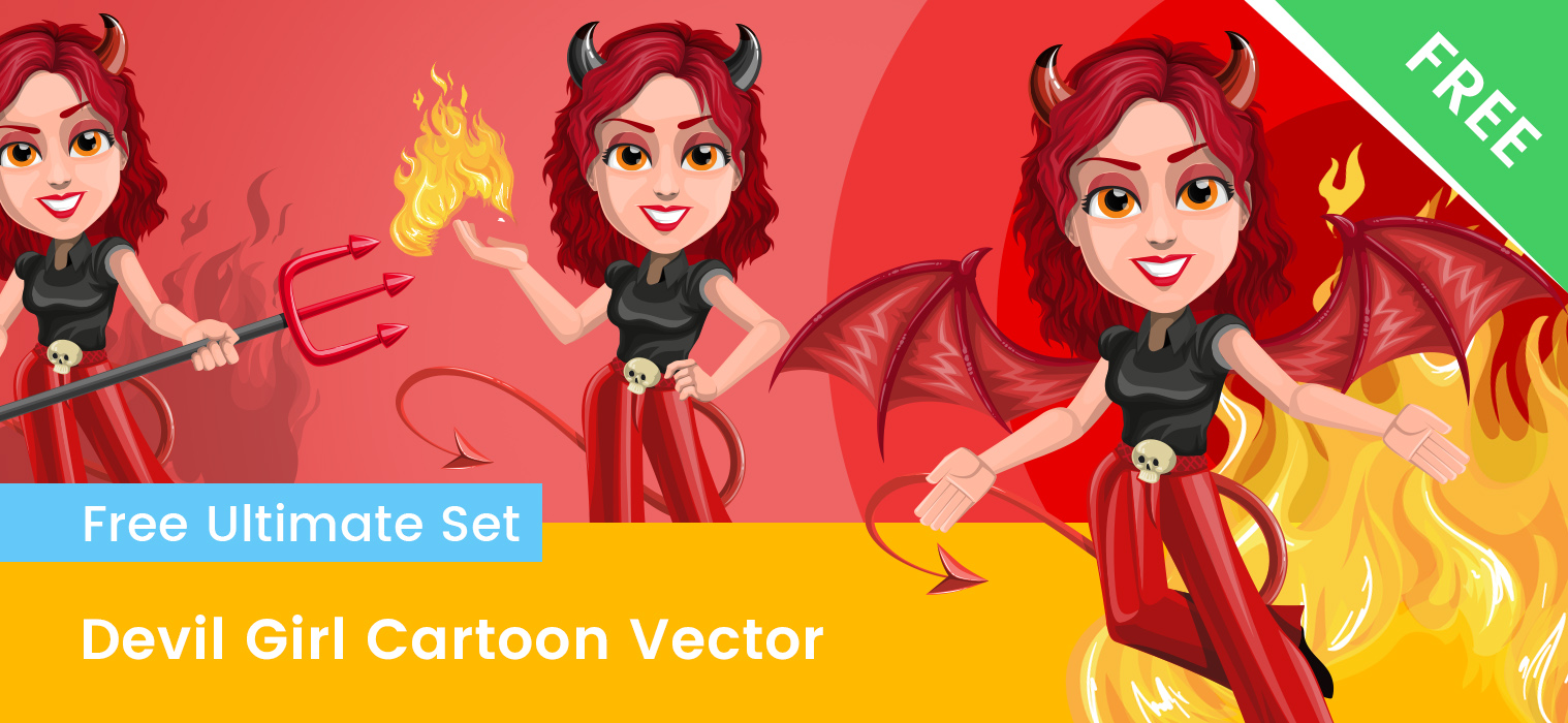 Devil Girl Cartoon Vector Set - Vector Characters