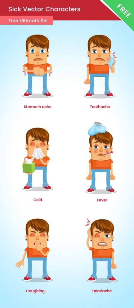 Sick Vector Cartoon Character Free Set - Vector Characters