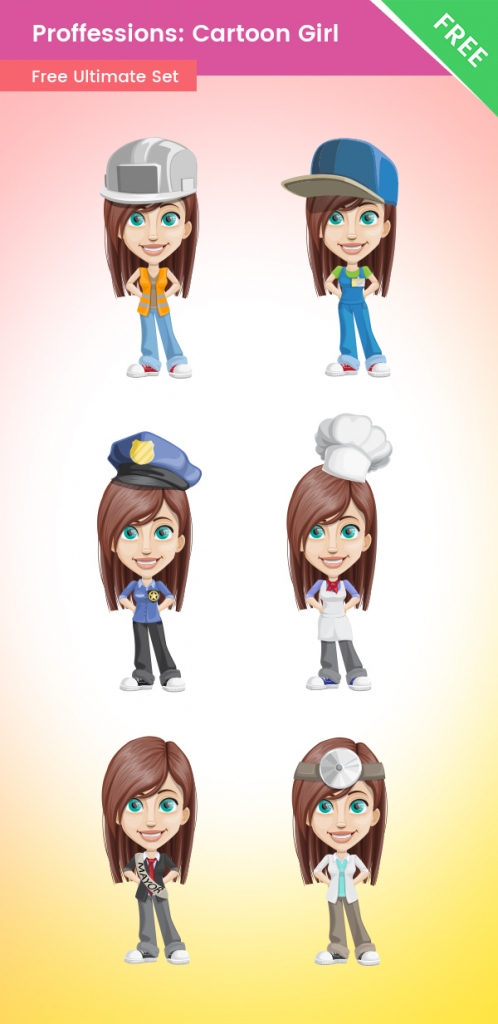Professions: Cartoon Vector Girl Set - Vector Characters