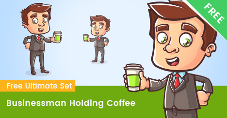 Business Cartoon Character Holding a Coffee - Vector Characters