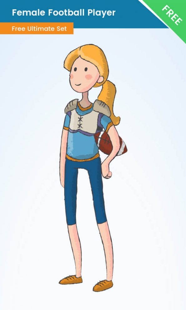 Female Cartoon Football Player - Vector Characters