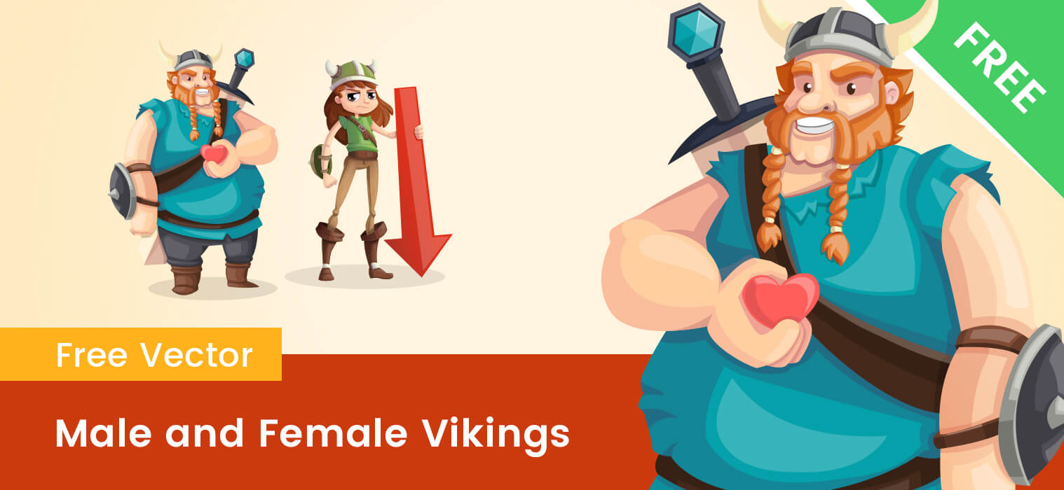 Male And Female Viking Cartoon Characters Vector Characters