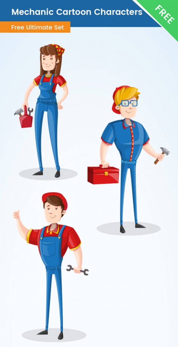 Mechanic Cartoon Characters Set - Vector Characters