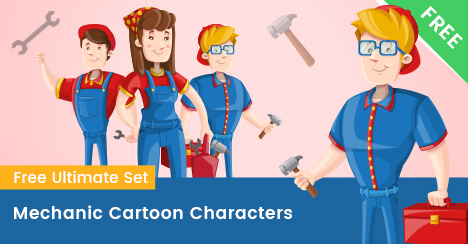 Mechanic Cartoon Characters Set - Vector Characters