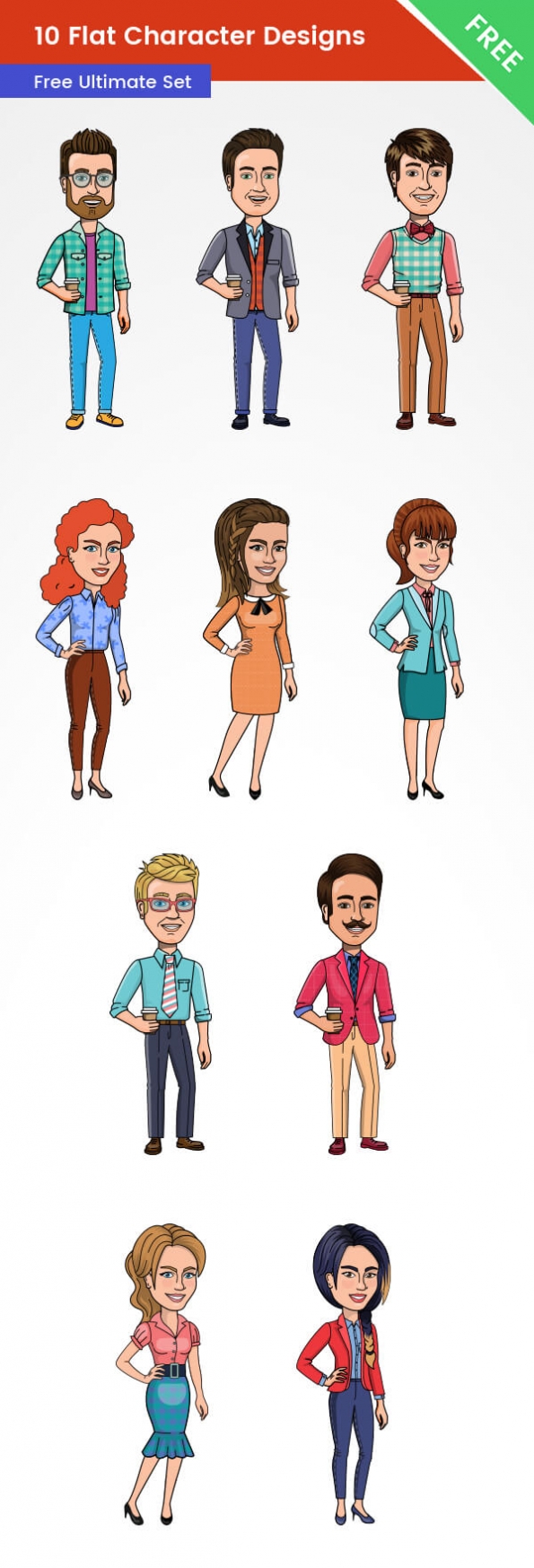 10 Free Flat Character Designs - Free Vector Characters