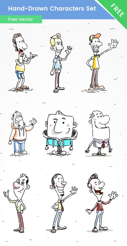 9 Free Hand-Drawn Vector Characters Set | VectorCharacters