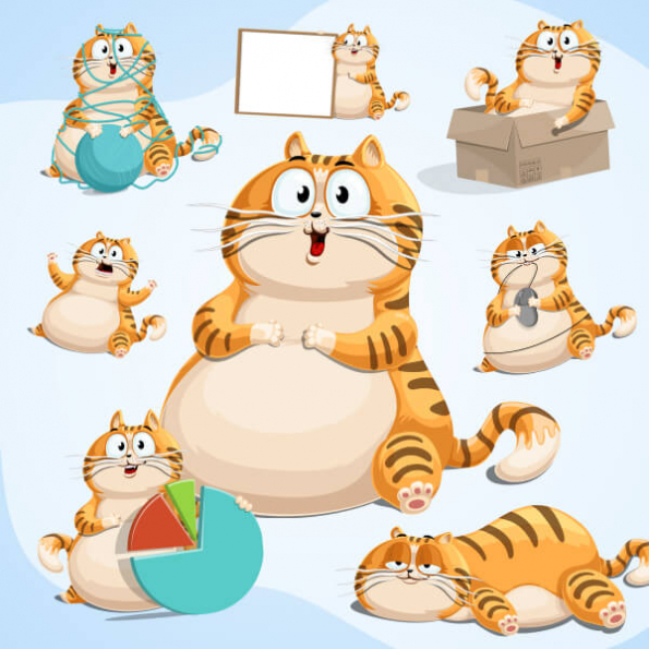 12 Super Cute Fat Cat Vector Characters - Vector Characters