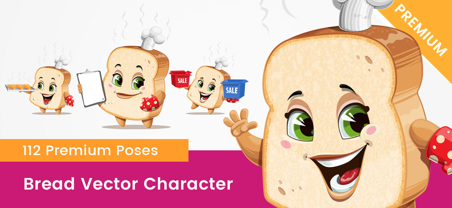 Bread Vector Cartoon Character - Vector Characters
